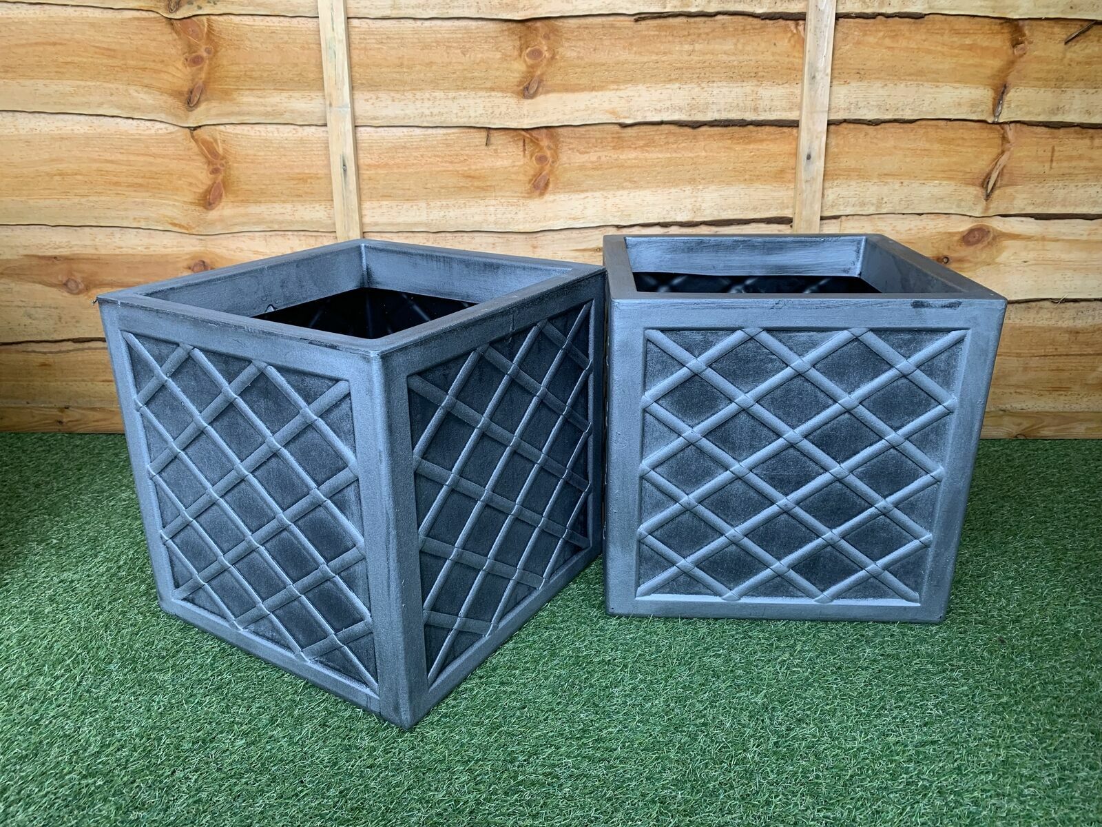 2 Strata Square Lazio Planter 32cm Plastic Flower Pot Lattice Effect ...