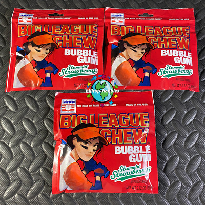 3-PACK LOT OF BIG LEAGUE CHEW SHREDDED BUBBLE GUM "SLAMMIN' STRAWBERRY ...