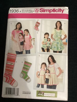 Simplicity Sewing Pattern 1936 Child, Misses & Doll Apron & Stocking Ornament | eBay