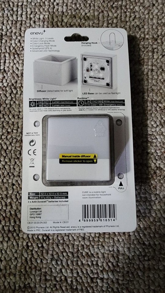 Enevu CUBE LED Light White w/ Color Mode SOS Strobe IPX4 Lantern AAA ...