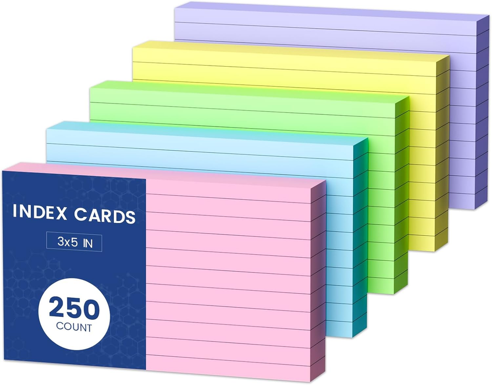3x5 Index Cards Colored Note Cards, 250 PCS Ruled Index Cards 3x5 ...