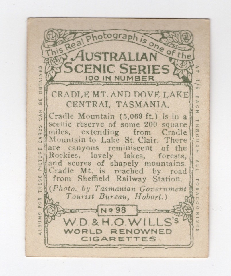 #98 Cradle Mt. and Dove Lake, TAS Cigarette Card 1925 | eBay