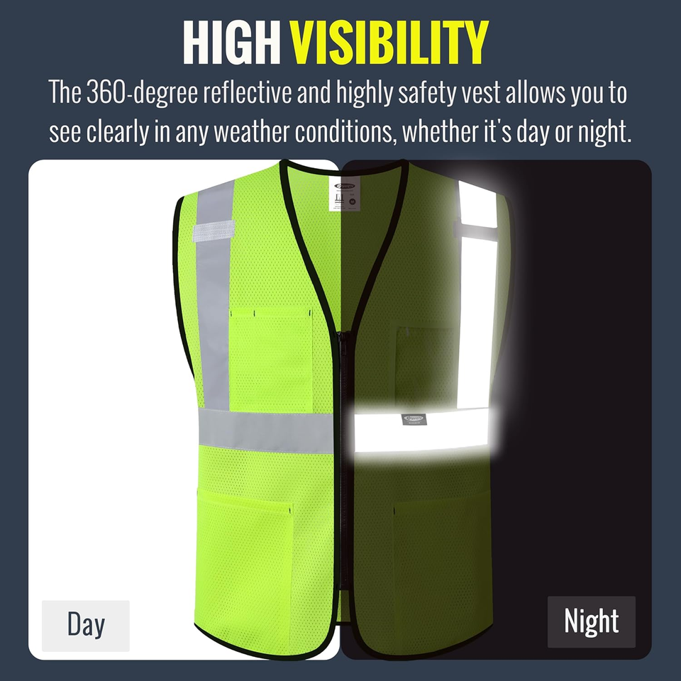 Safety Vest for Men Women Hi Vis Construction Vest with Pockets Class 2 ...