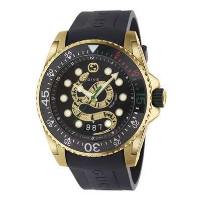 GUCCI Dive YA136219 45mm Gold King Snake Dial Men's Rubber Strap Watch ...