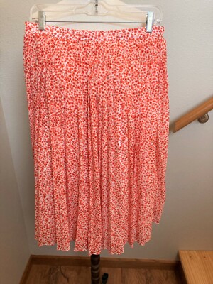 J.CREW-POPPY 22-ORANGE/WHT/BLK-FLORAL-PLEATED MIDI SKIRT-LIGHTWEIGHT-10 ...