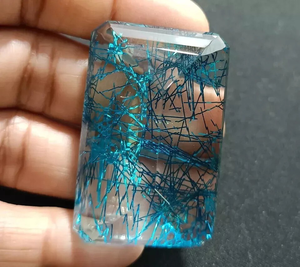 EMERALD Cut Blue Rutilated Quartz Natural 168-170Ct Loose Gemstone ...