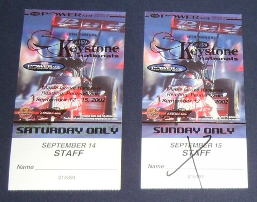 Lot Of 2 2002 Maple Grove Raceway NHRA Keystone Nationals Staff Tickets | eBay