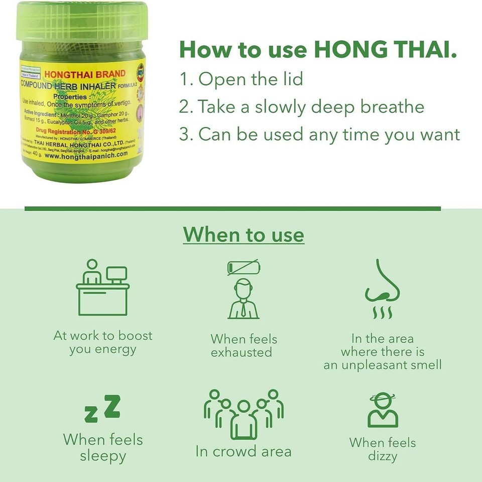 1/3 X Thai Compound Herbal Inhaler YADOM STUFFY NOSE FORMULA 2 GREEN ...
