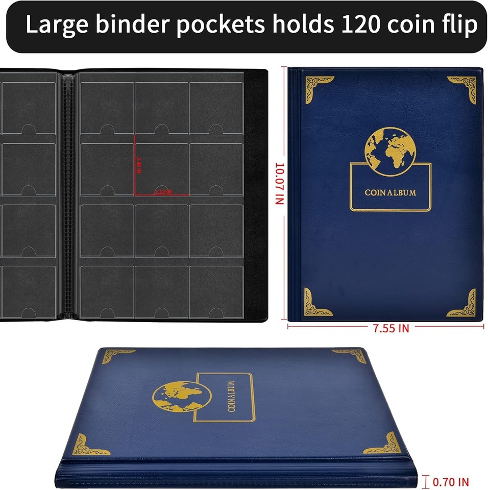 120 Pockets Coin Flip Holder Albums, 2X2 Inches Coin Storage Books for ...