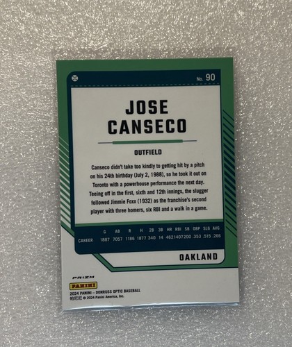 2024 Donruss Optic Blue Velocity Prizm #90 Jose Canseco Athletics +2 ...