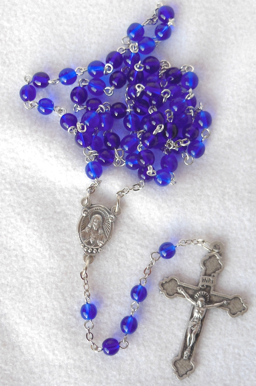 Deep Cobalt Blue SACRED HEART Handcrafted Catholic Rosary Beads Sept ...