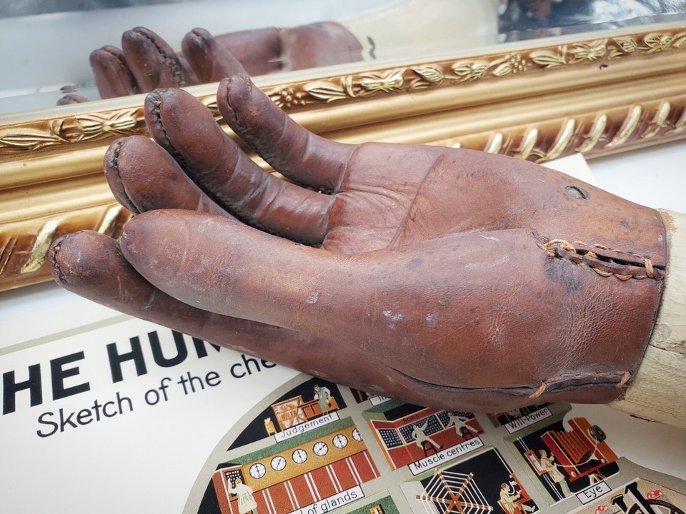 Antique Surgical Medical Leather Wood Prosthetic Arm Hand European ...