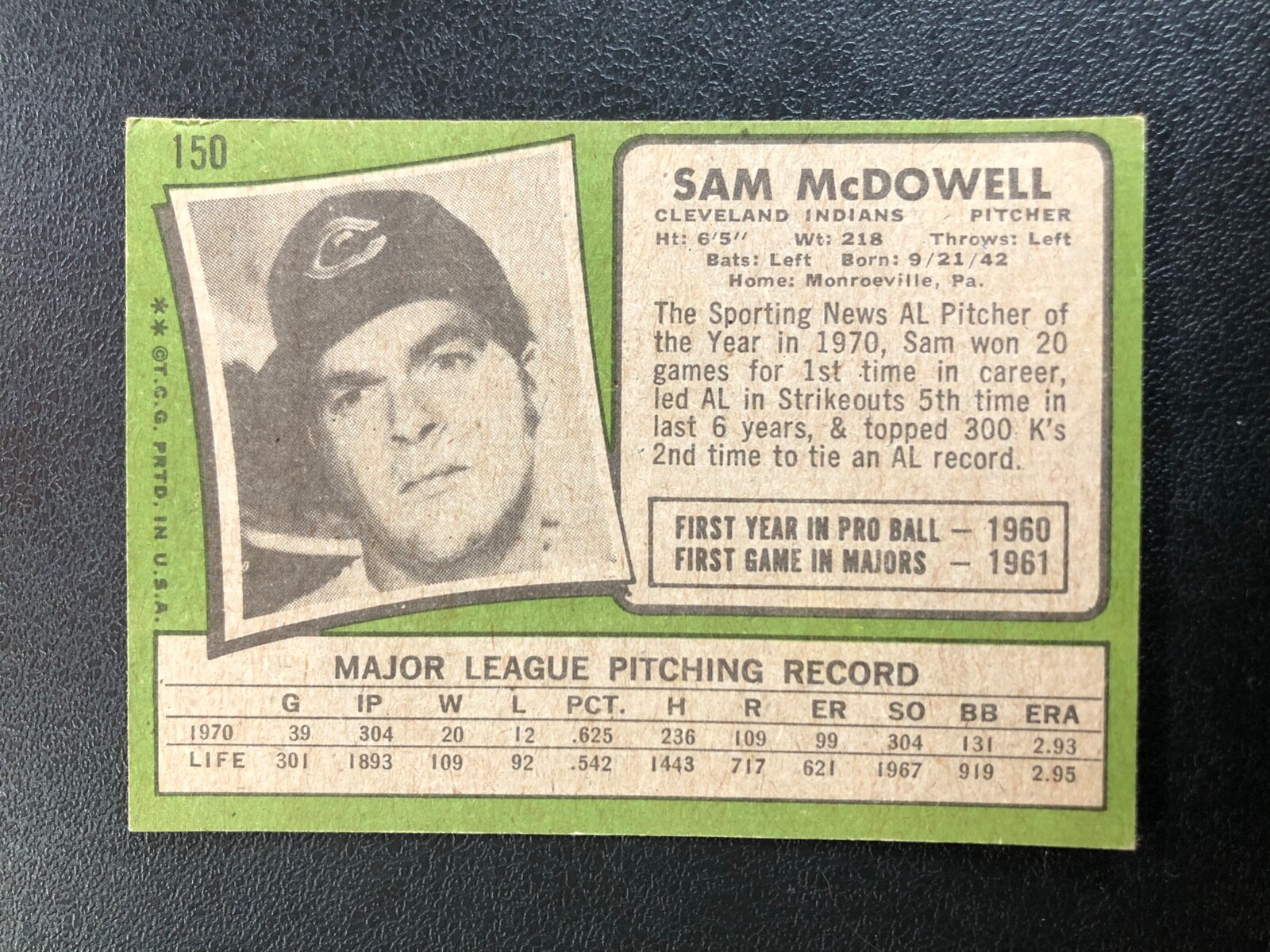 SAM MCDOWELL 1971 TOPPS VINTAGE BASEBALL CARD #150 INDIANS | eBay