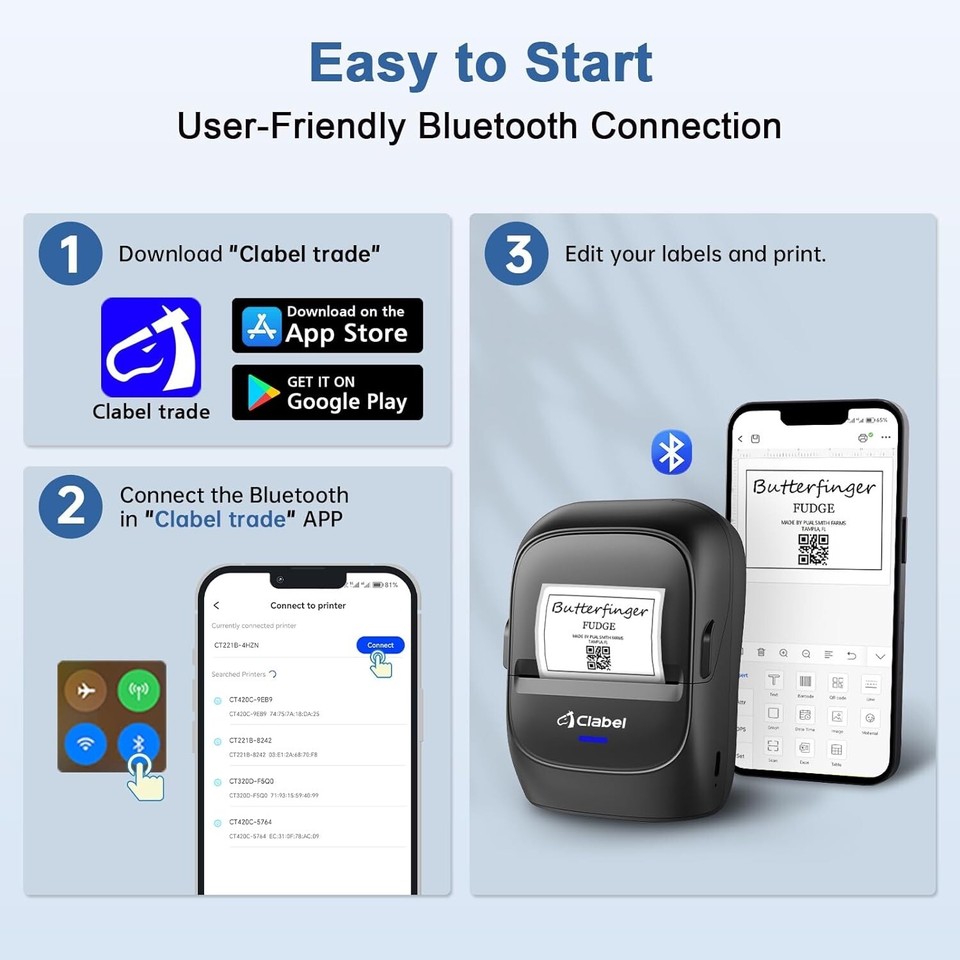 Portable Thermal Label Printer: 221B Bluetooth Barcode Printer 2 Inch ...