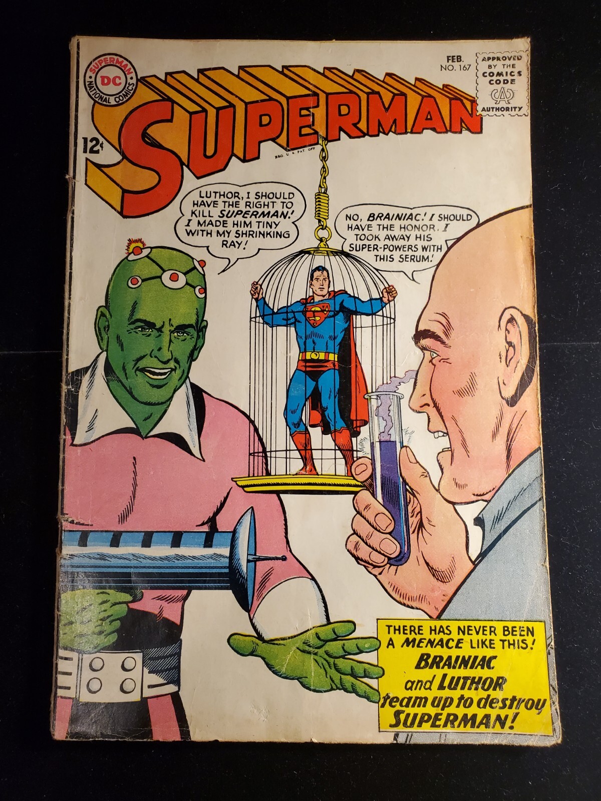 SUPERMAN #167 FN- Key Origin 1st Brainiac II Vril Dox Lex Luthor 1st ...