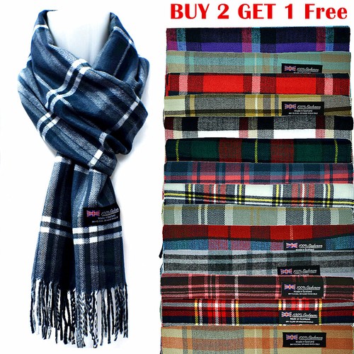 Winter Unisex 100% Cashmere Warm Checked Scarves Wool Scotland Made ...