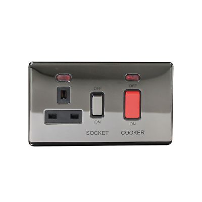 Metal Screwless 45A Cooker Switch Control Unit with Neon - Black Nickel ...