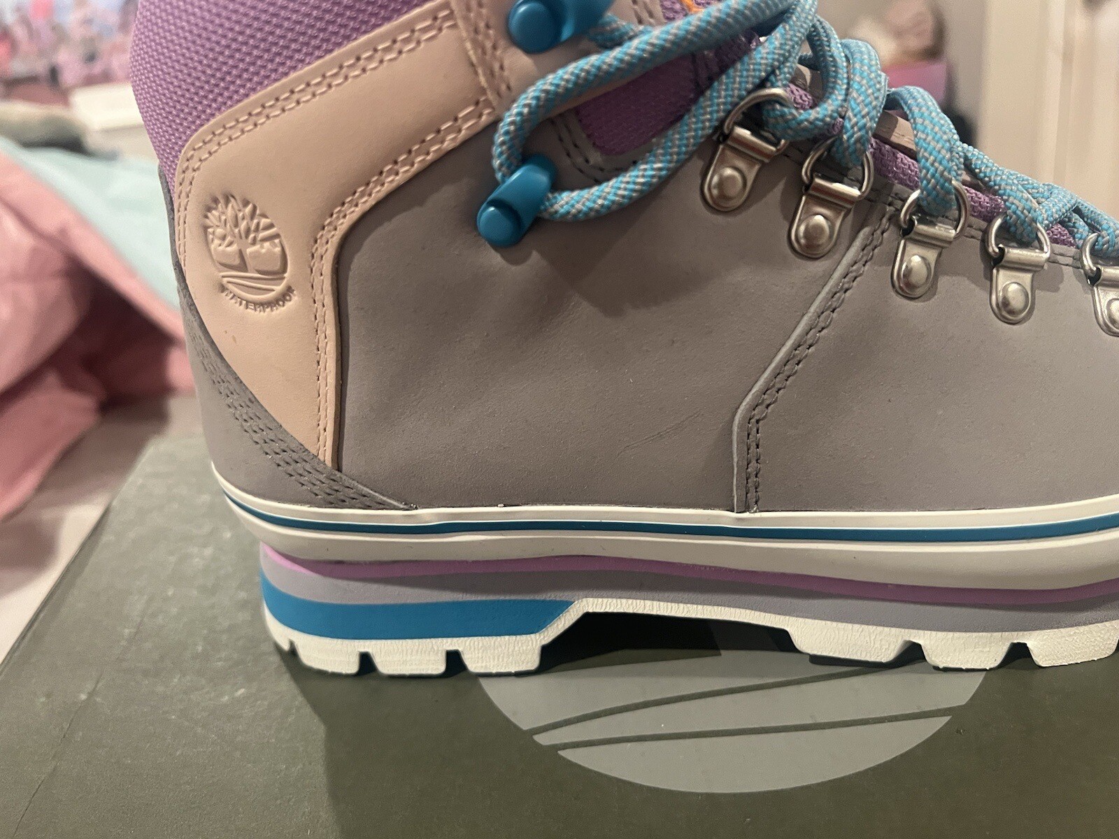 Timberland Euro Hiker Boot Women's Size 9 Gray Purple Turquoise $130 | eBay