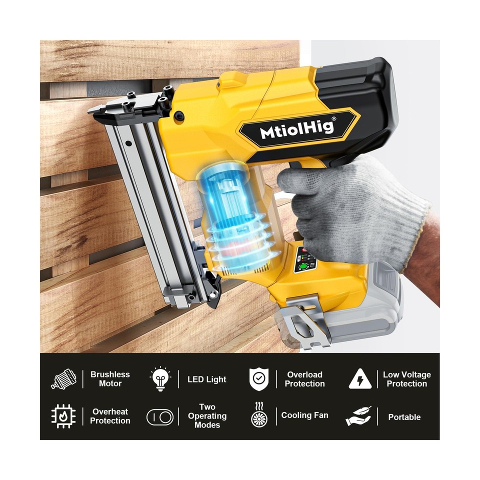 Cordless 18GA Brad Nailer for Dewalt 20V Max, 18 Gauge Nail Gun with ...