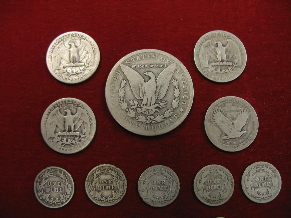 Junk 90% Silver Coin Lot $5 Face 1-Morgan Dollar, 4-Halves, 4-Quarters ...