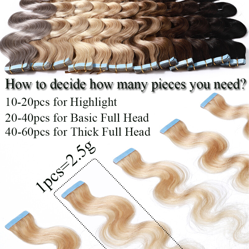Invisible Body Wave Tape In Remy Human Hair Extensions Skin Weft THICK ...