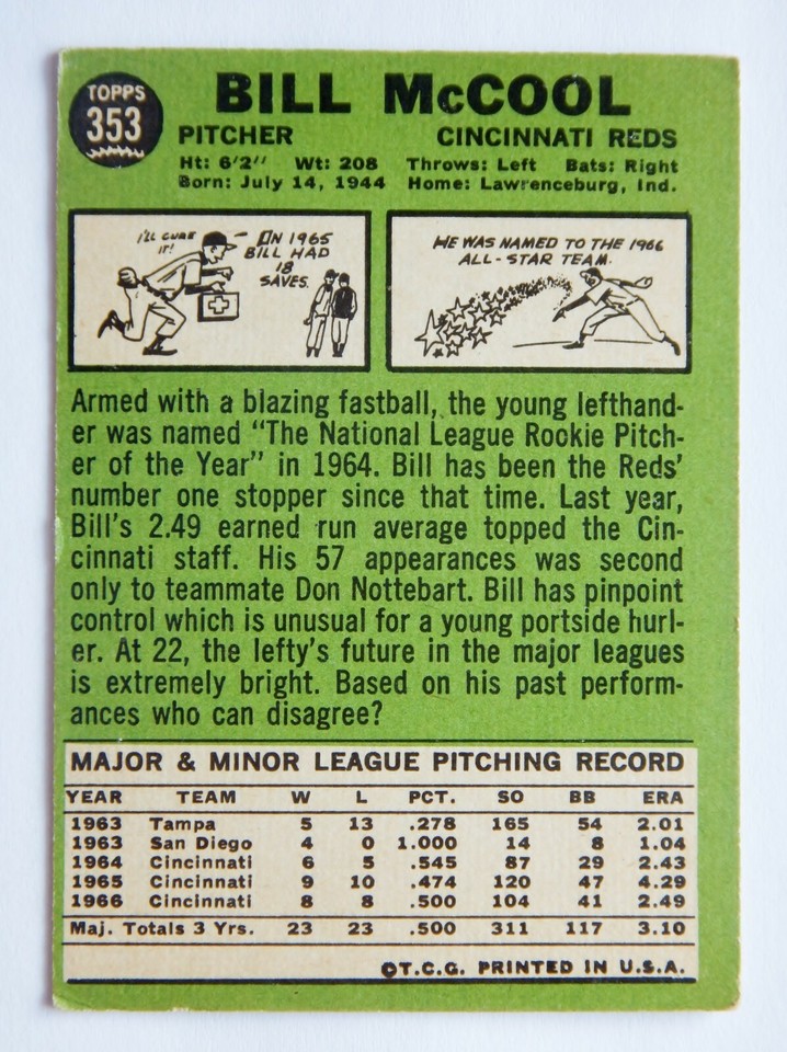 Bill McCool #353 Topps 1967 Baseball Card (Cincinnati Reds) | eBay