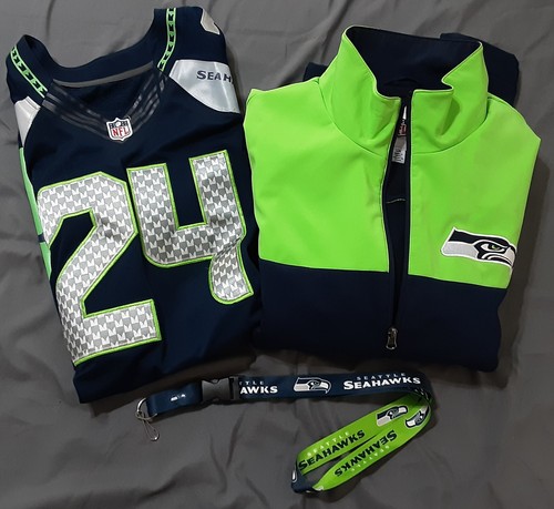 NFL Seahawks Jersey #24 Lynch sz 44 & Jacket- navy blue/green sz. L | eBay
