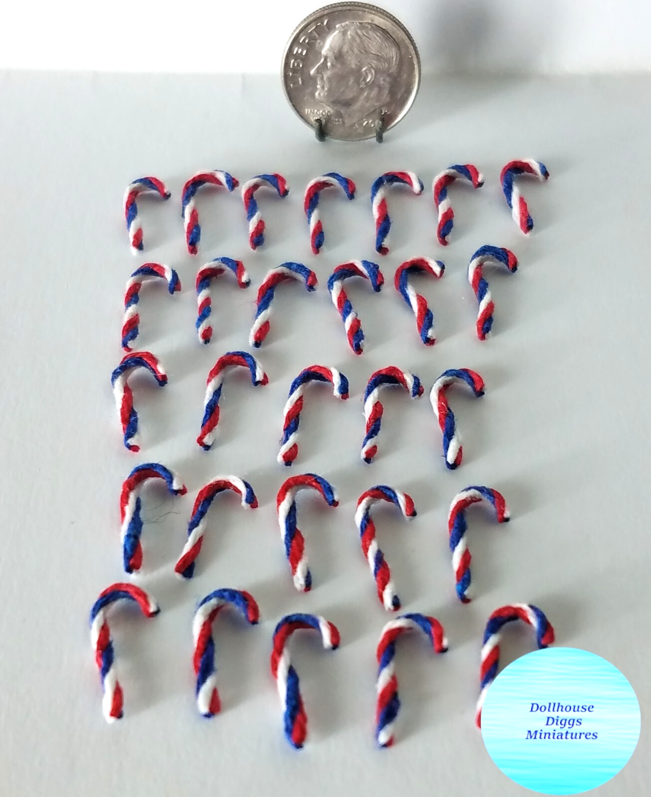 50 Miniature Red White Blue Christmas Candy Canes Dollhouse Diggs 1:12 ...