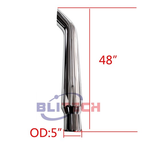 6" OD to 5" OD x 48" Length Bull Horn Chrome Exhaust Stack Pipe Truck ...