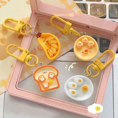 1Pcs Breakfast Plate Toast Banana Key Pendant Key Ring Ornament for ...
