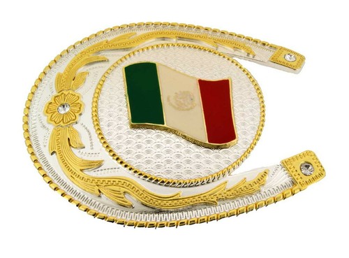 Mexico Mexican Men Women Flag Belt Buckle Vintage Silver Metal Western ...