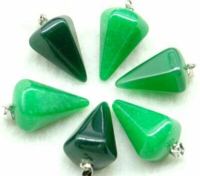 12pcs/lot Natural Green Jade Stone Cone Hexagonal Pendulum Pendant Bead ...