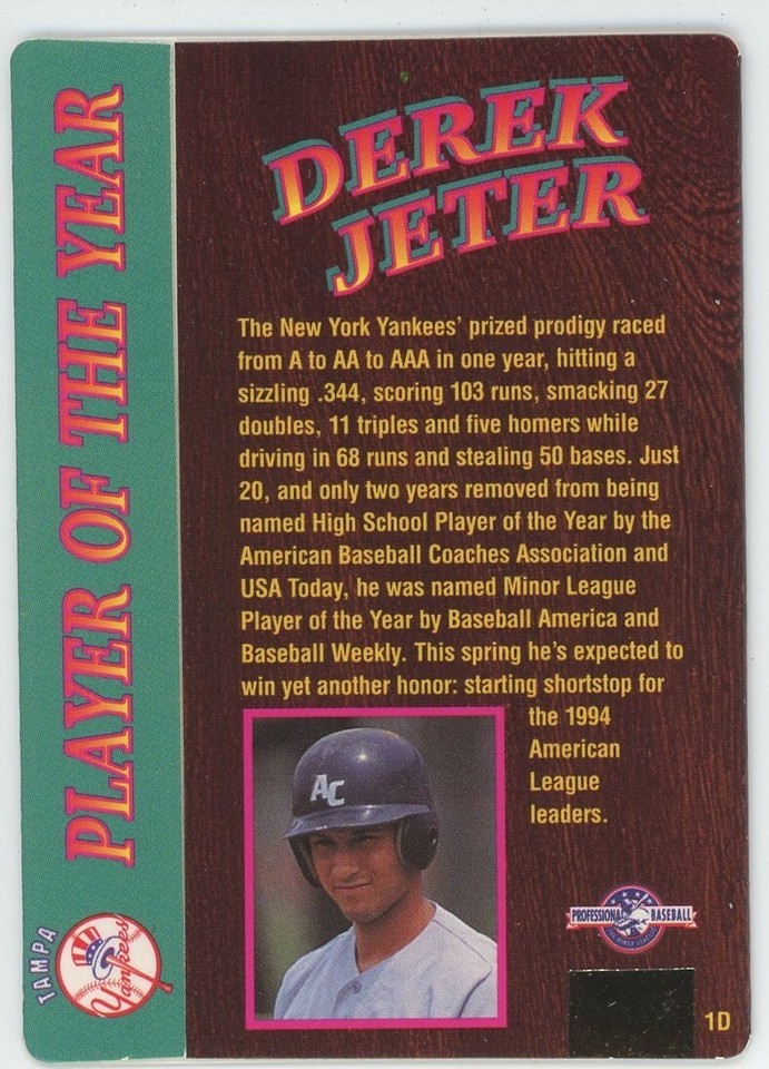 Action Packed DEREK JETER Auto (Signed) Minor League PLAYER OF THE YEAR ...