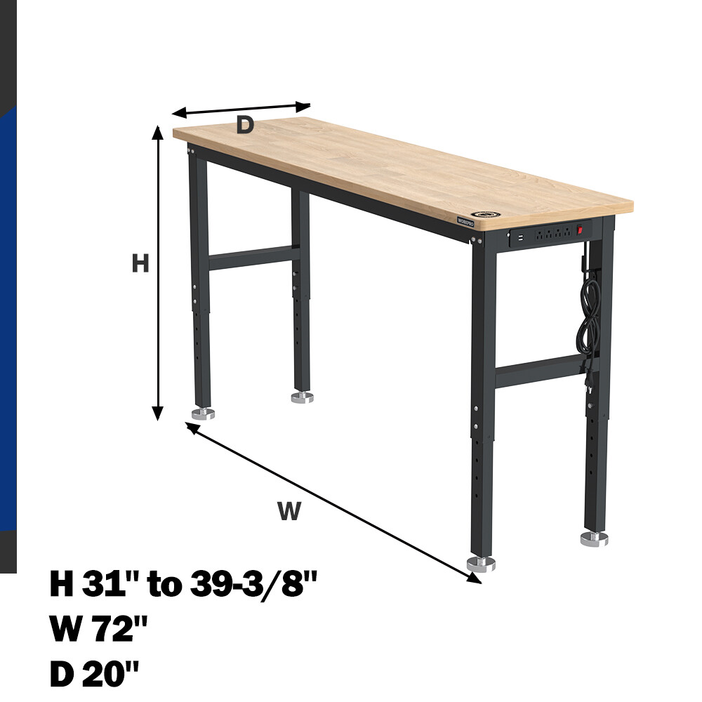 WORKPRO 72" Adjustable Workbench 3000LBS Load Capacity Hardwood Garage ...