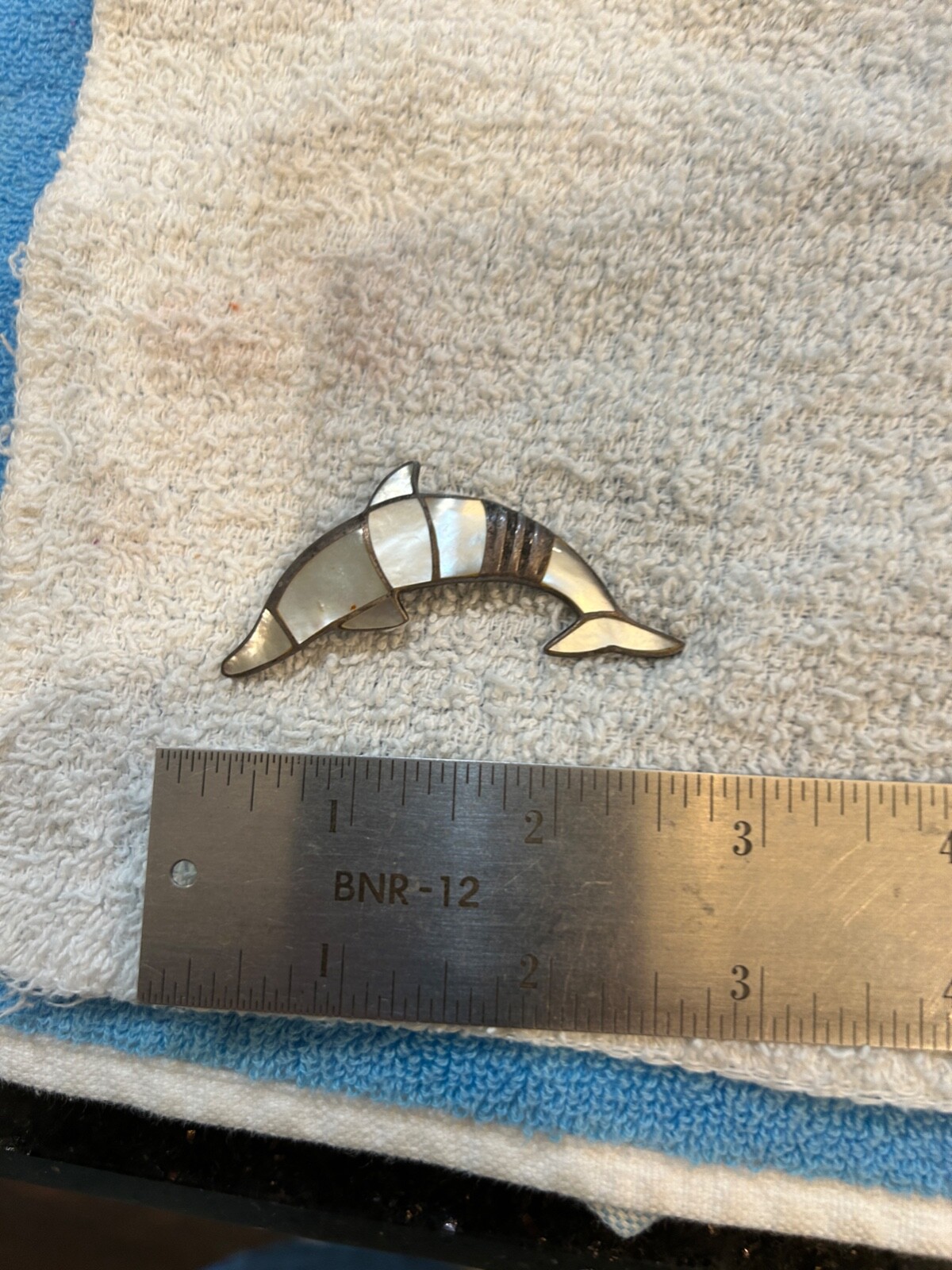 Vintage Mother Of Pearl Inlay Pin Dolphin Gem