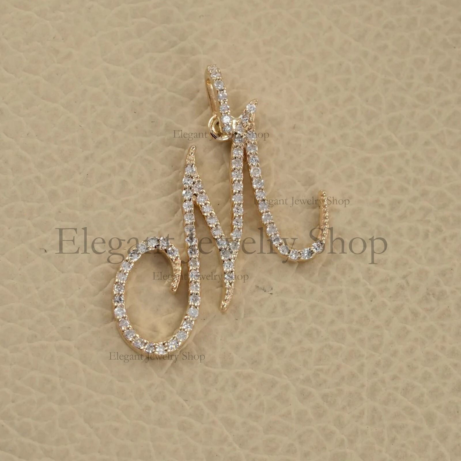 Solid 14k Yellow Gold Pave Diamond Initial M Alphabet Charm Pendant ...