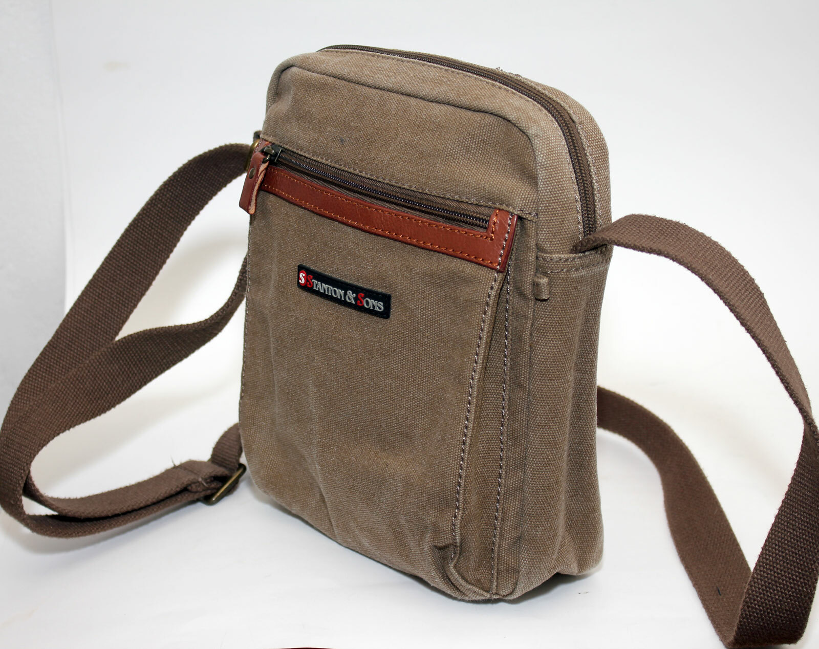 Stanton & Sons Tan Canvas Small Messenger Bag Adjusta… - Gem