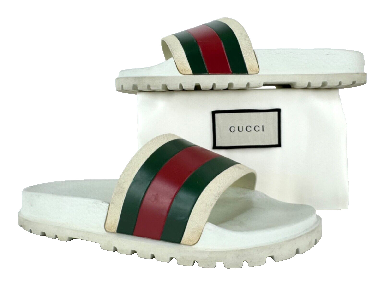 Gucci Auth Men 6.5 US 6 UK 40 EU White Web Rubber Poo… - Gem