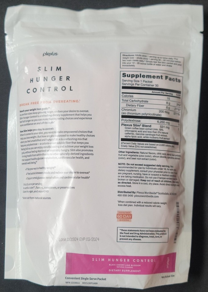 Plexus Slim Hunger Control Black Cherry Lime Blossom 30 Packets New Exp ...