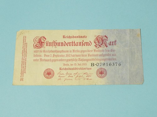 1923 German 500,000 Funfhunderttaufend Mark Banknote B07916376 #BN3 | eBay