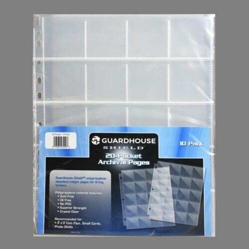 GuardHouse Shield 20 Pocket Coin Storage Pages for 2x2 Holders 10 Pages ...