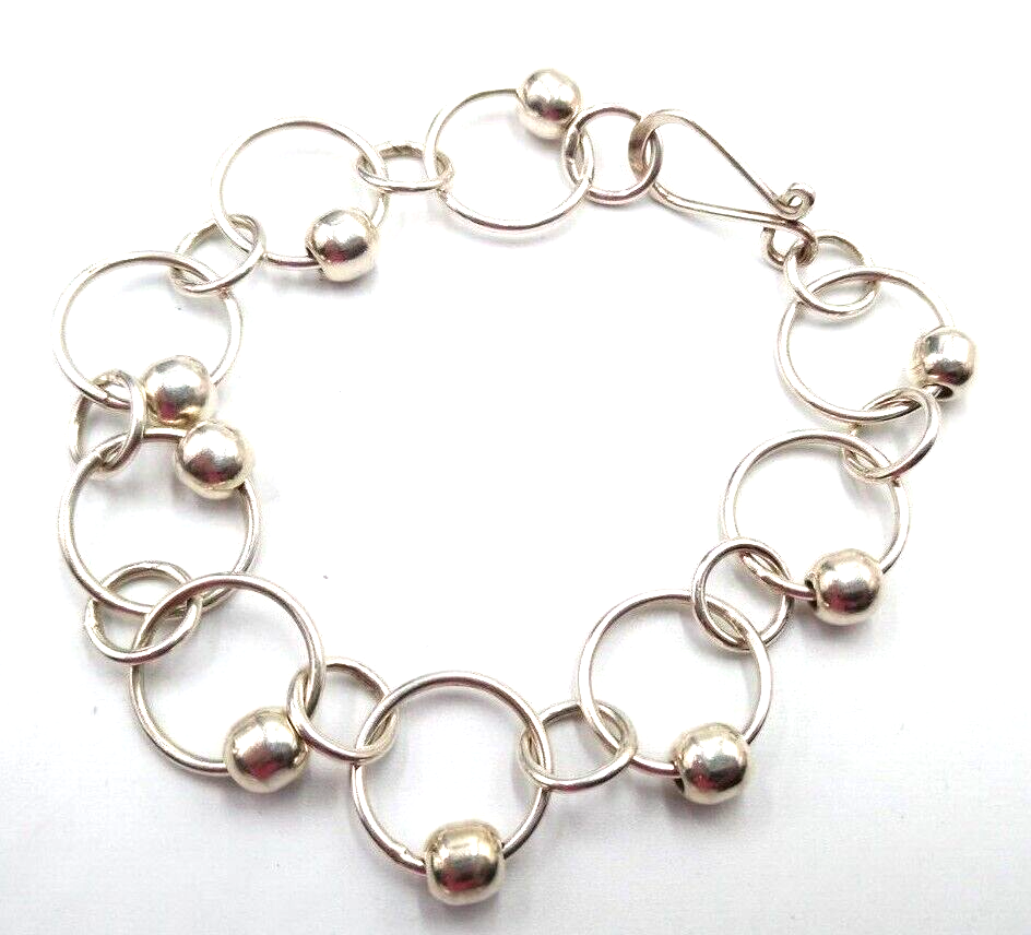 Sterling Silver 925 Open Bubble Link w/ Beads 7" Bracelet 13 Grams | eBay