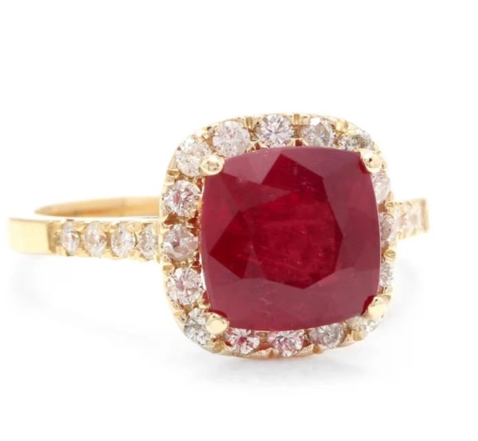 Solid 14k Yellow Gold Natural Red Ruby and Lab Grown Diamonds ...