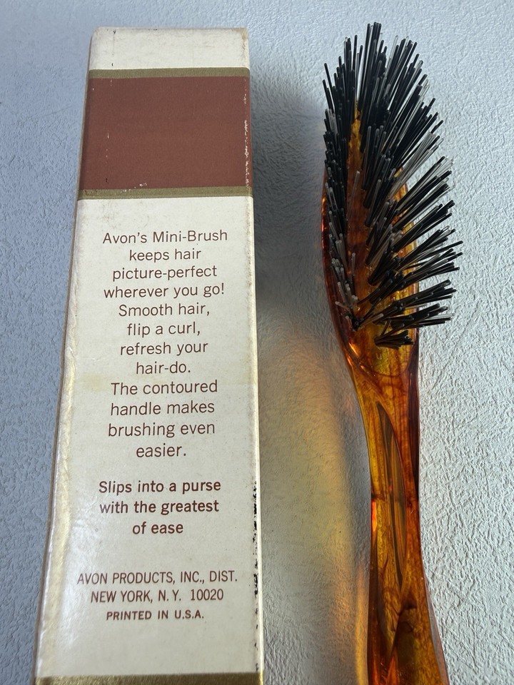 Vintage Avon Mini Hairbrush Tortoise Color Travel Purse Brush 6" In Box ...