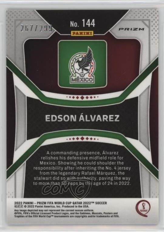 2022 Panini Prizm World Cup Qatar Blue Prizm /299 Edson Alvarez #144 ...