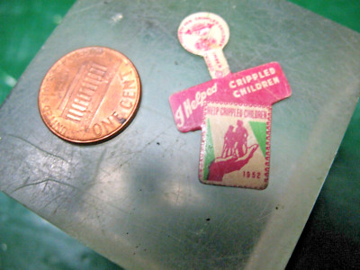 I HELPED CRIPPLED CHILDREN METAL LAPEL TAB PIN SOCIETY FOR CRIPPLED ...