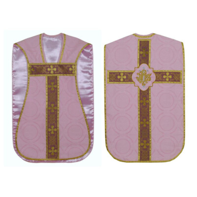 NEW Rose Roman Fiddleback Chasuble, Fiddleback Vestment 5pcs Mass Set ...