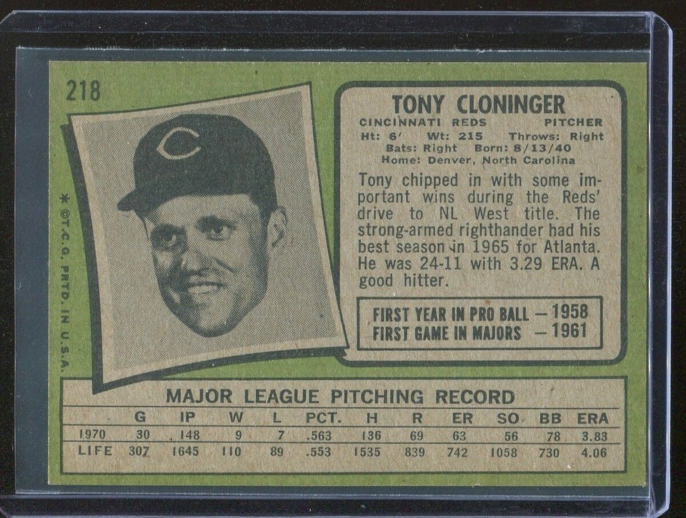 1971 Topps Baseball # 218 Tony Cloninger NM-MT Near Mint to Mint | eBay