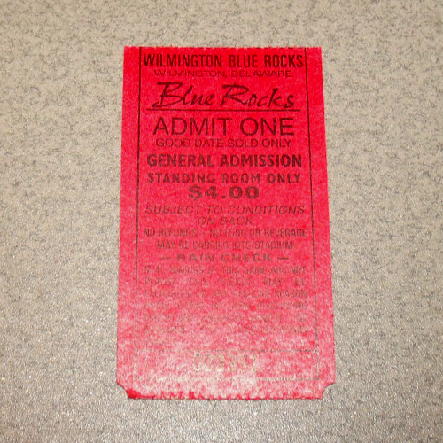 Wilmington Blue Rocks VTG MiLB General Admission Standing Room Ticket ...