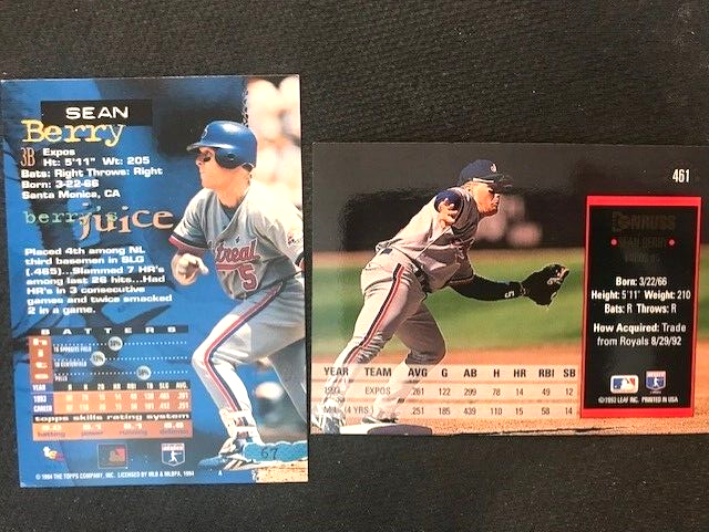 MLB - Sean Berry 1994 Topps Stadium Club & 1994 Donruss Baseball ...